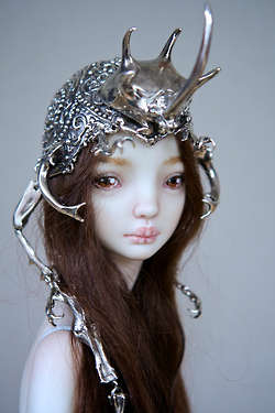 Spiky Silver Insect Headdresses : Hybrid Beetle Crown by Marina Bychkova